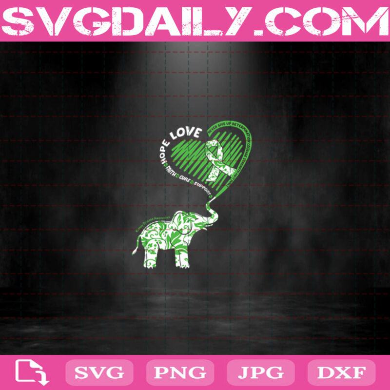 Cute Elephant With Heart Kidney Disease Awareness Svg, Hope Love Faith ...
